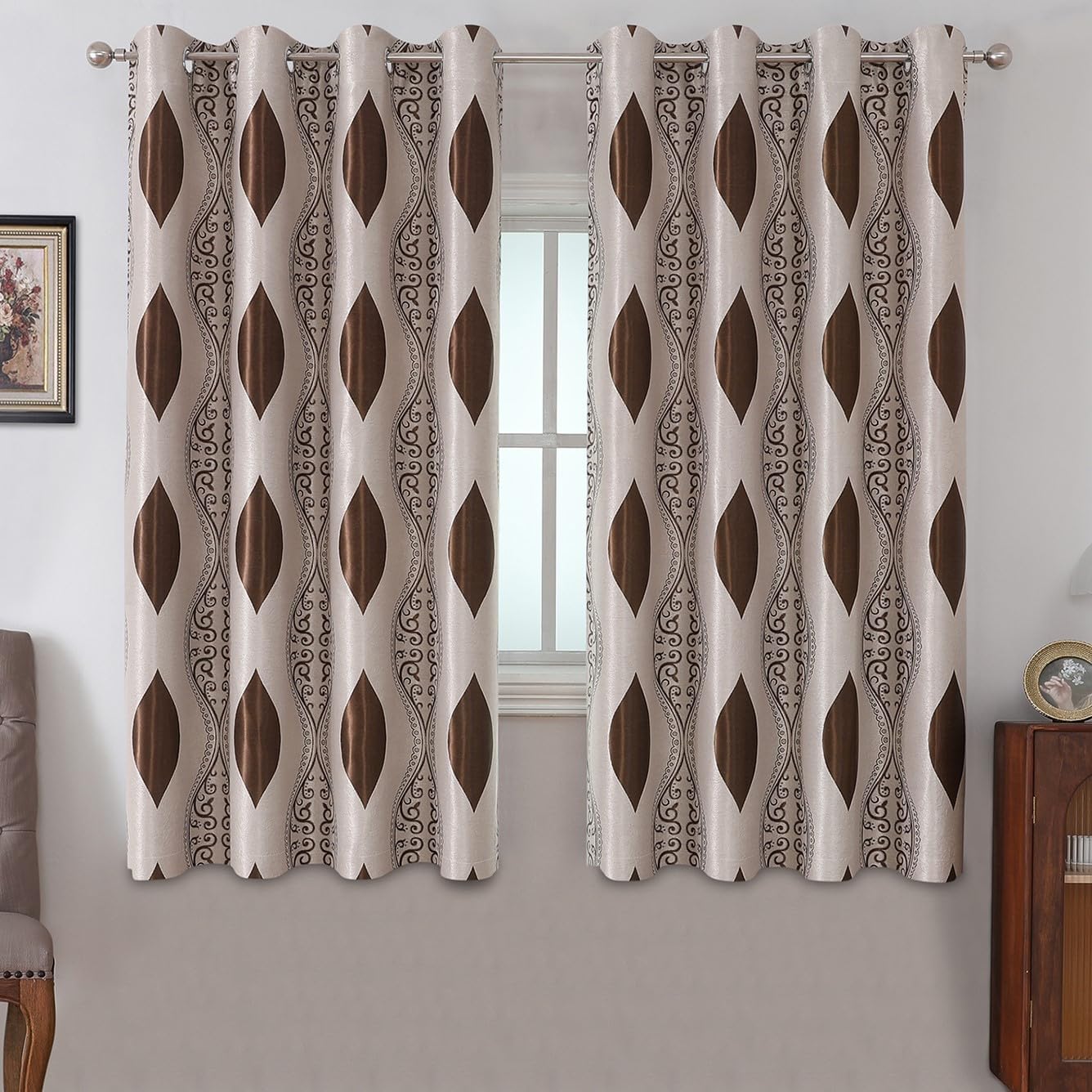 Amazon.com: HOMEIDEAS Brown and Beige Curtains for Living Room, 52 x 63 ...