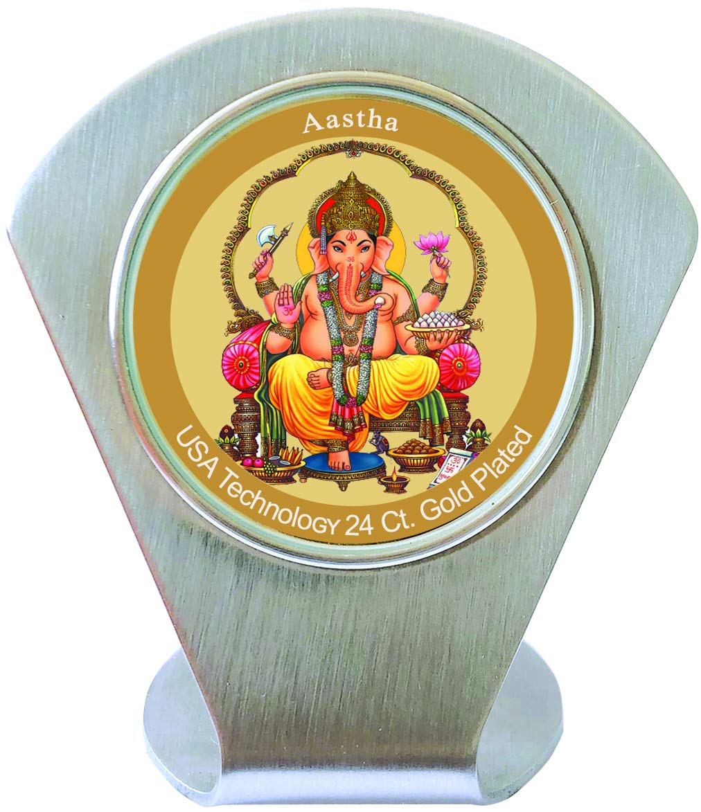 Buy AASHTA Stainless Steel 24K Gold Plated Foil Ganesha Photo Frame Car ...