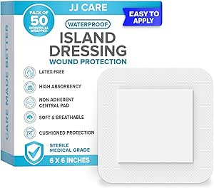 Amazon.com: JJ CARE Waterproof Adhesive Island Dressing [Pack of 50], 6” x 6” Sterile Bordered ...