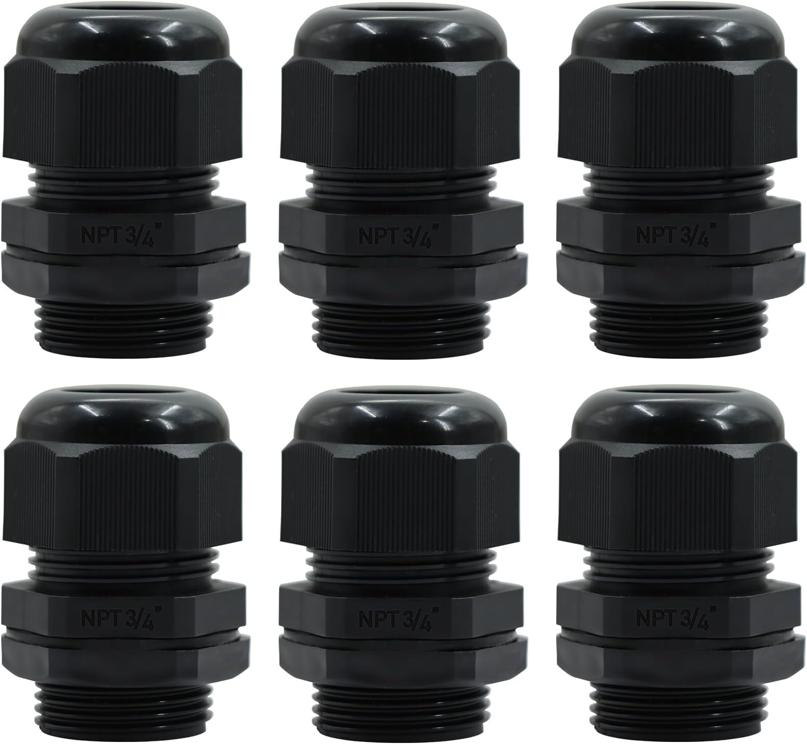 6 Pcs 3/4" Black NPT Cable Glands IP68 Waterproof Connectors for ...