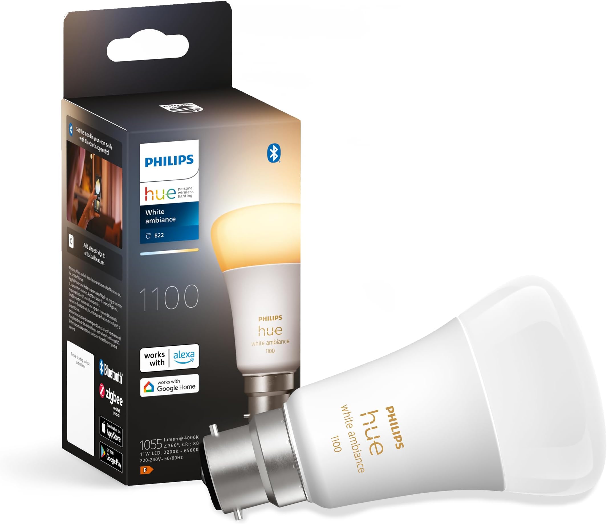 Philips Hue White Smart Bulb LED 4 Pack [E27 Edison Screw] - 800 Lumens ...