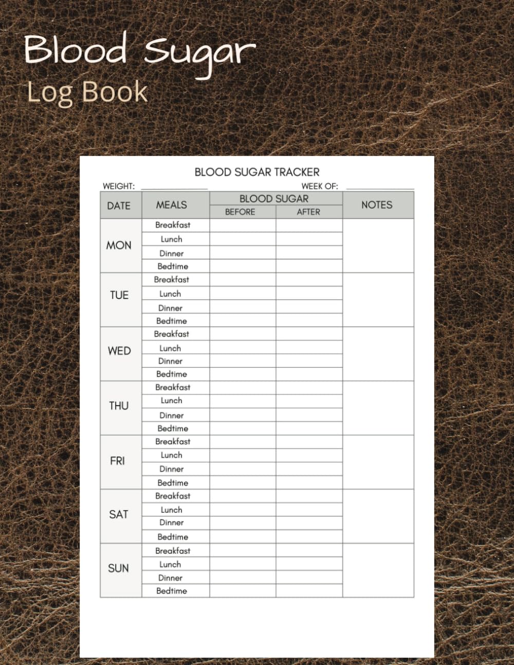 Weekly Blood Sugar Diary: Two-Year Daily Diabetes Glucose Monitoring ...