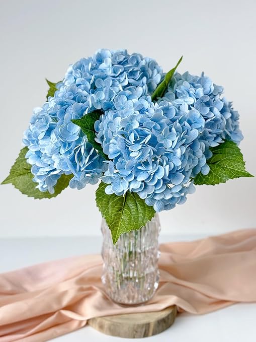Amazon.com: SUMTIPHUN 3 Pcs Light Blue Real Touch Hydrangeas Artificial ...