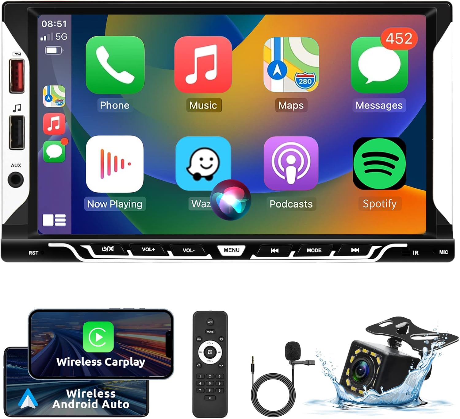 Amazon.com: Wireless Carplay Double Din Car Stereo Android Auto ...