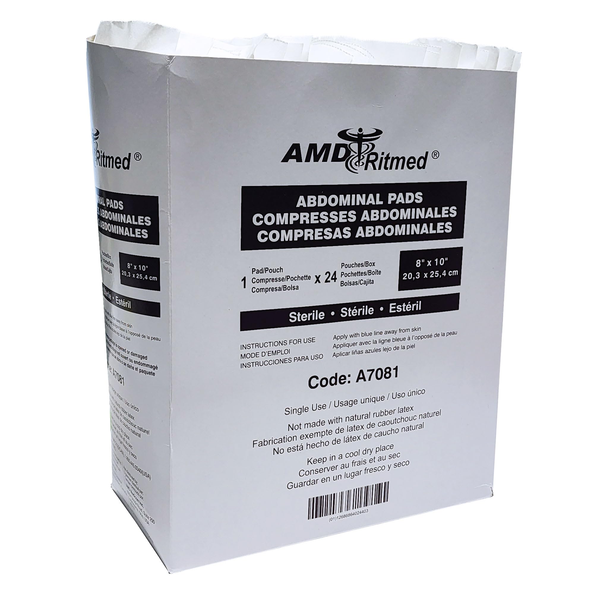 AMD Ritmed Sterile Abdominal Pads, 8"x 10" - 24 pouches per box ...