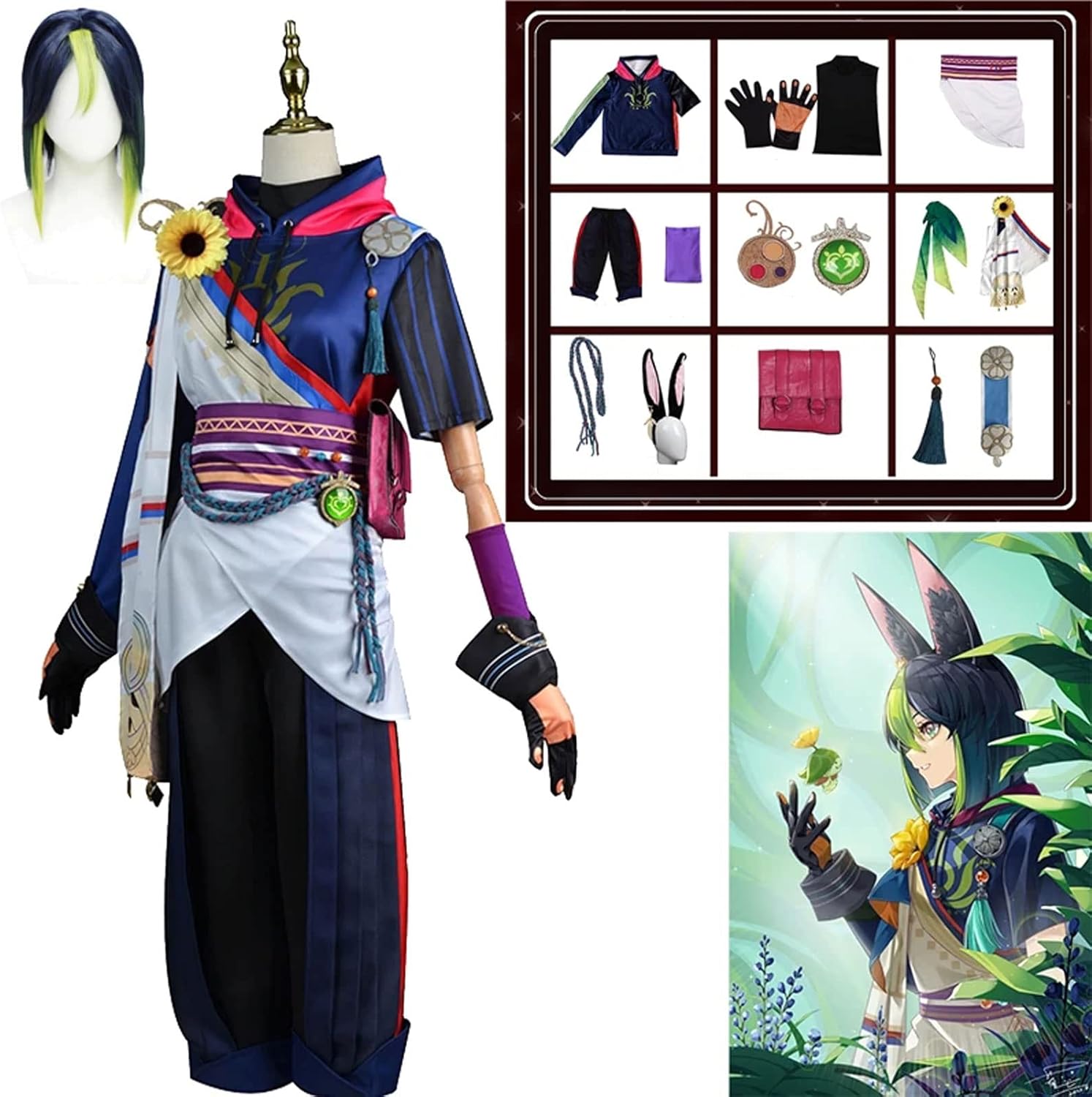 Mr.LQ Anime Game Genshin Impact Tighnari Cosplay Suit Wig Costume ...