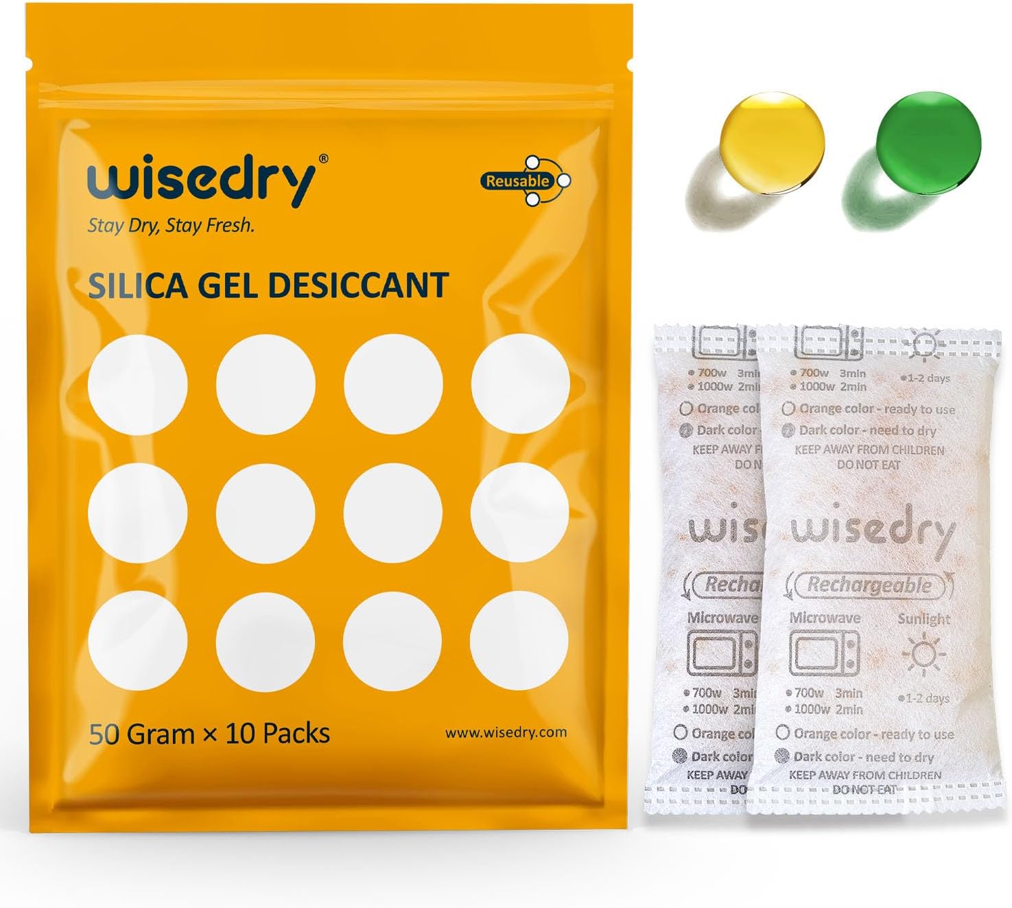 Amazon.com: wisedry 50 Gram [10 Packs] Silica Gel Packets Microwave ...