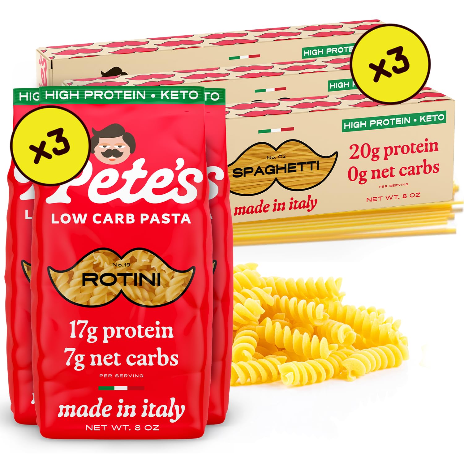 Amazon.com : Pete's Pasta 3 Pack Rotini + 3 Pack No Carb Spaghetti ...