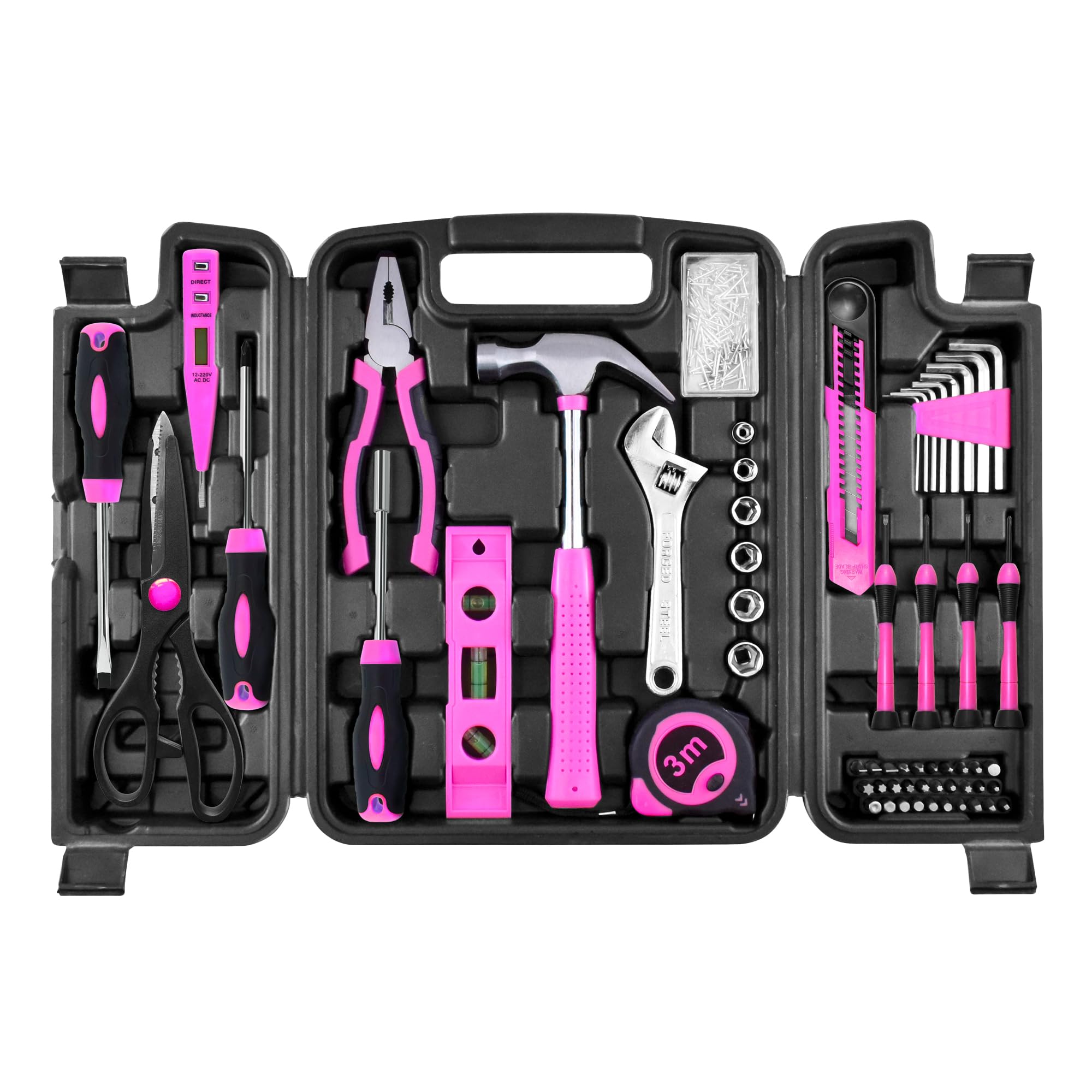Amazon.com : SOLUDE Pink Tool Set,206-Piece Home Tool Kit for Women ...