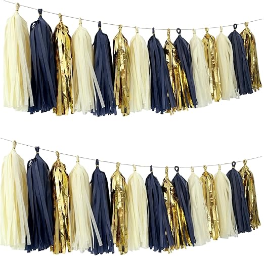 Amazon.com: Autupy 15 PCS Navy Blue Gold Mylar Tassels Garland Tissue ...
