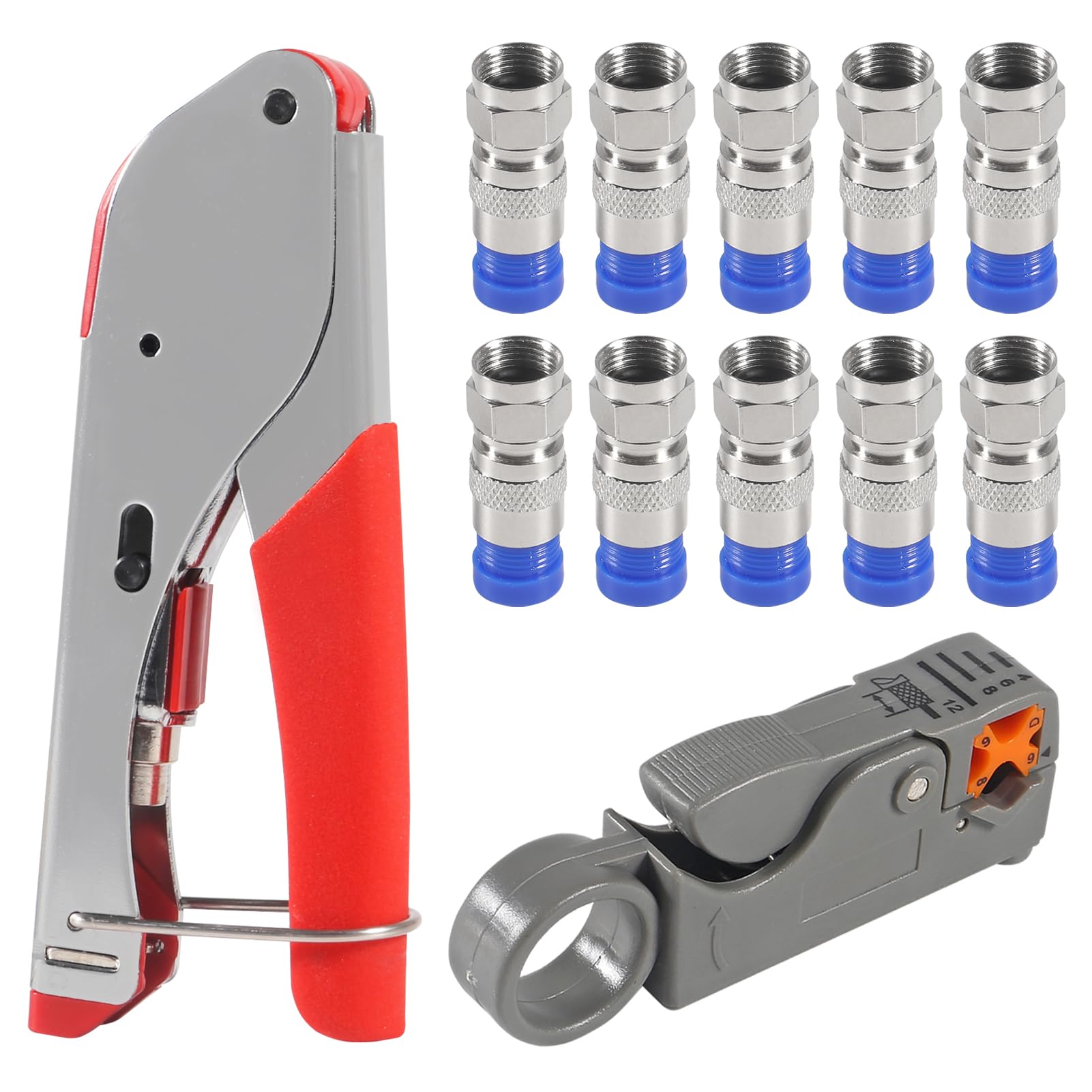 RG6 RG59 Coax Cable Compression Crimper Tool Kit,with 10 pcs Coaxial ...
