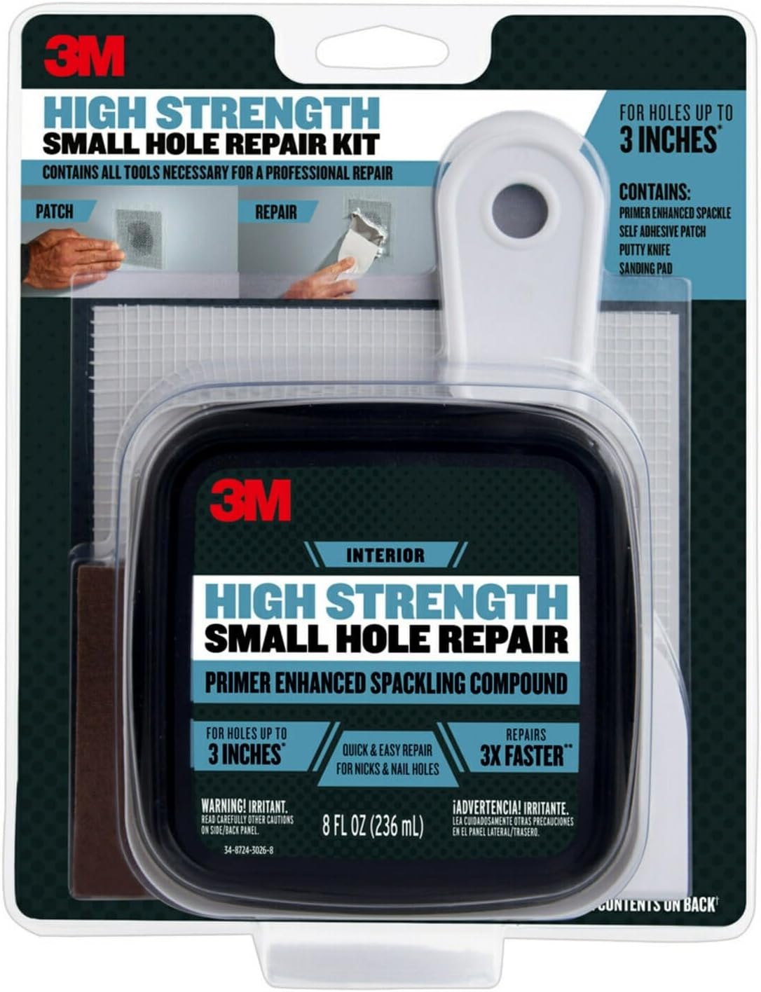 Amazon.com: 3M High Strength Small Hole Repair Kit, Inlcudes Spackling ...