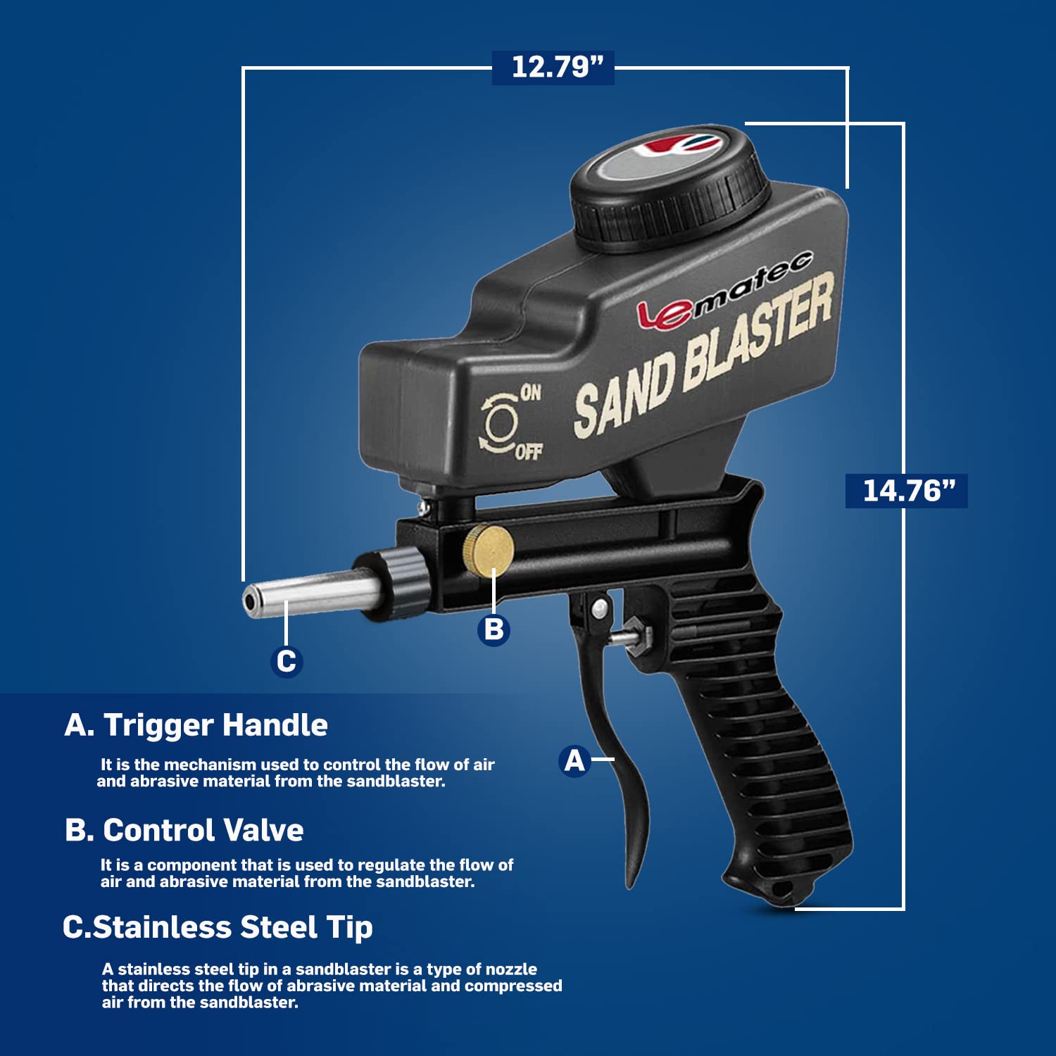 LE LEMATEC, Rust and Paint Remover, Handy Sand Blaster Gun Kit. Works ...