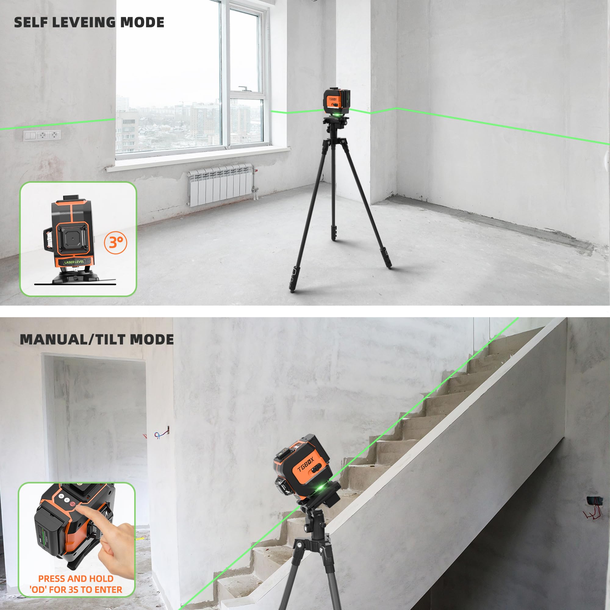 TGBOX Laser Level, 12 Lines Laser Level 360 Self Leveling for ...