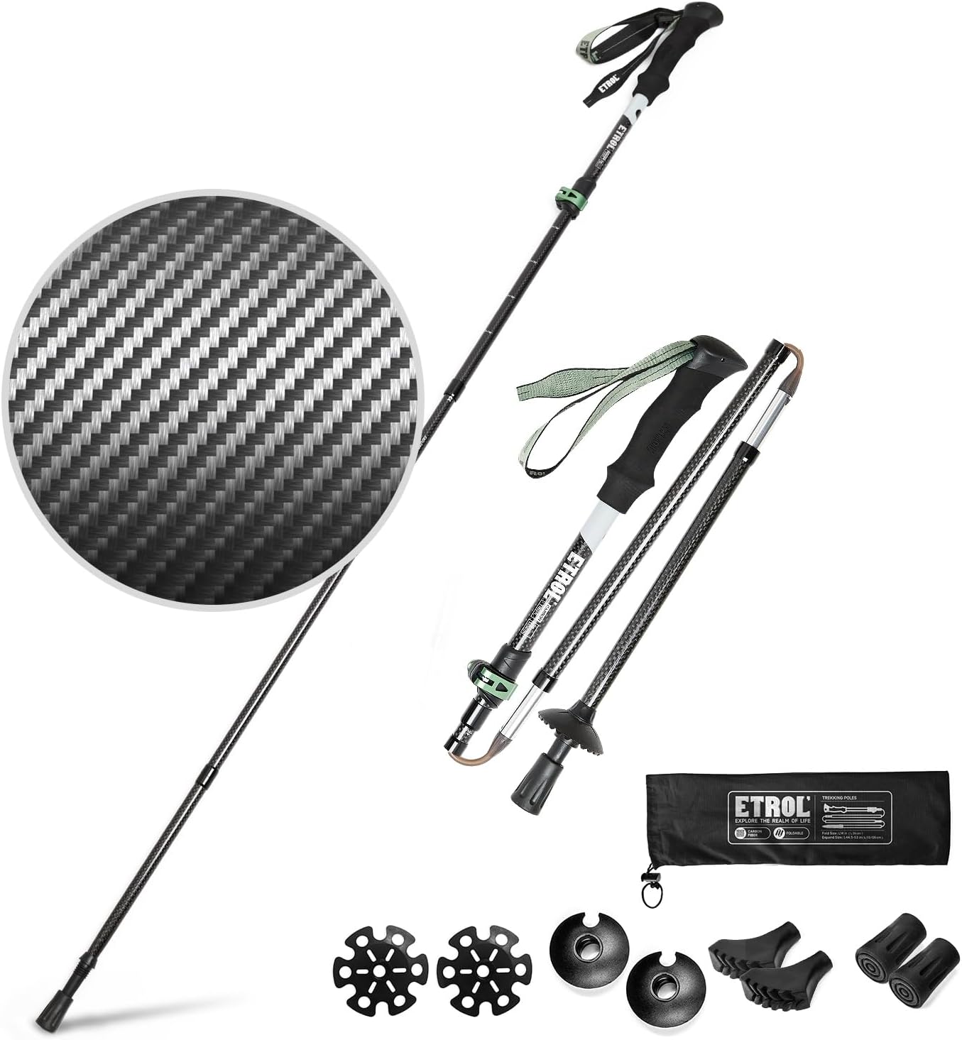 Amazon.com : 2 PC Carbon Fiber Trekking Poles, Ultra Light / 0.5LB ...