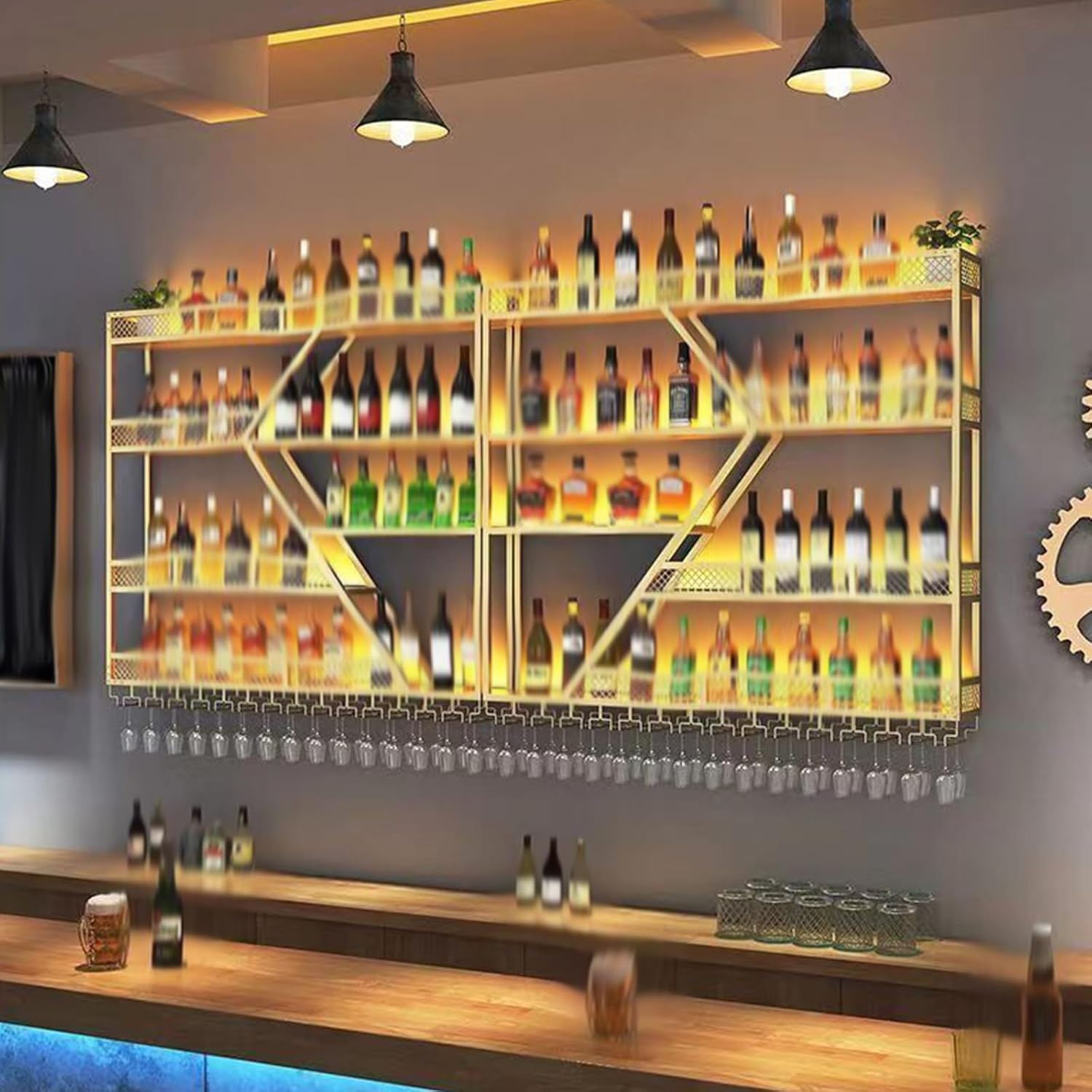 Amazon.com: 2 in 1 Wine Storage Rack Wall Mounted with LED Light with ...