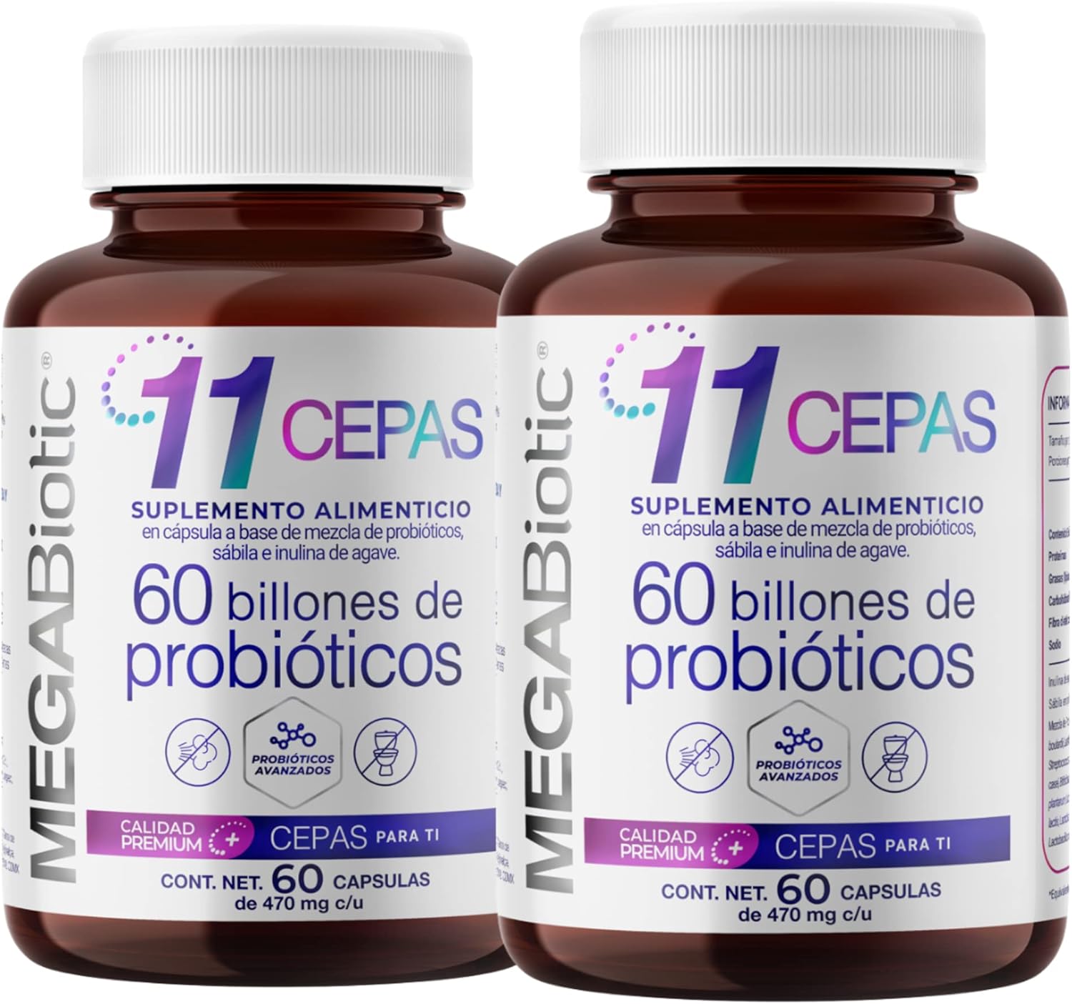 Paquete de 2 Probioticos 60 Billones 11 Cepas para 120 Días. MegaBiotic ...