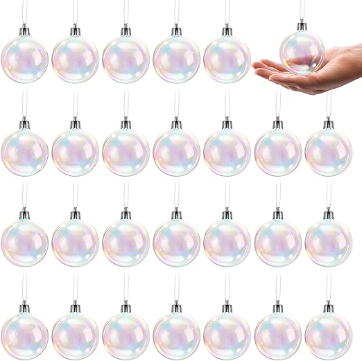 Amazon.com: 27 Piece 2" Iridescent Ornaments Fillable Balls Plastic ...