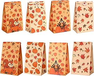 Amazon.com: 24 PCS Fall Treat bags with Stickers Thanksgiving Paper ...