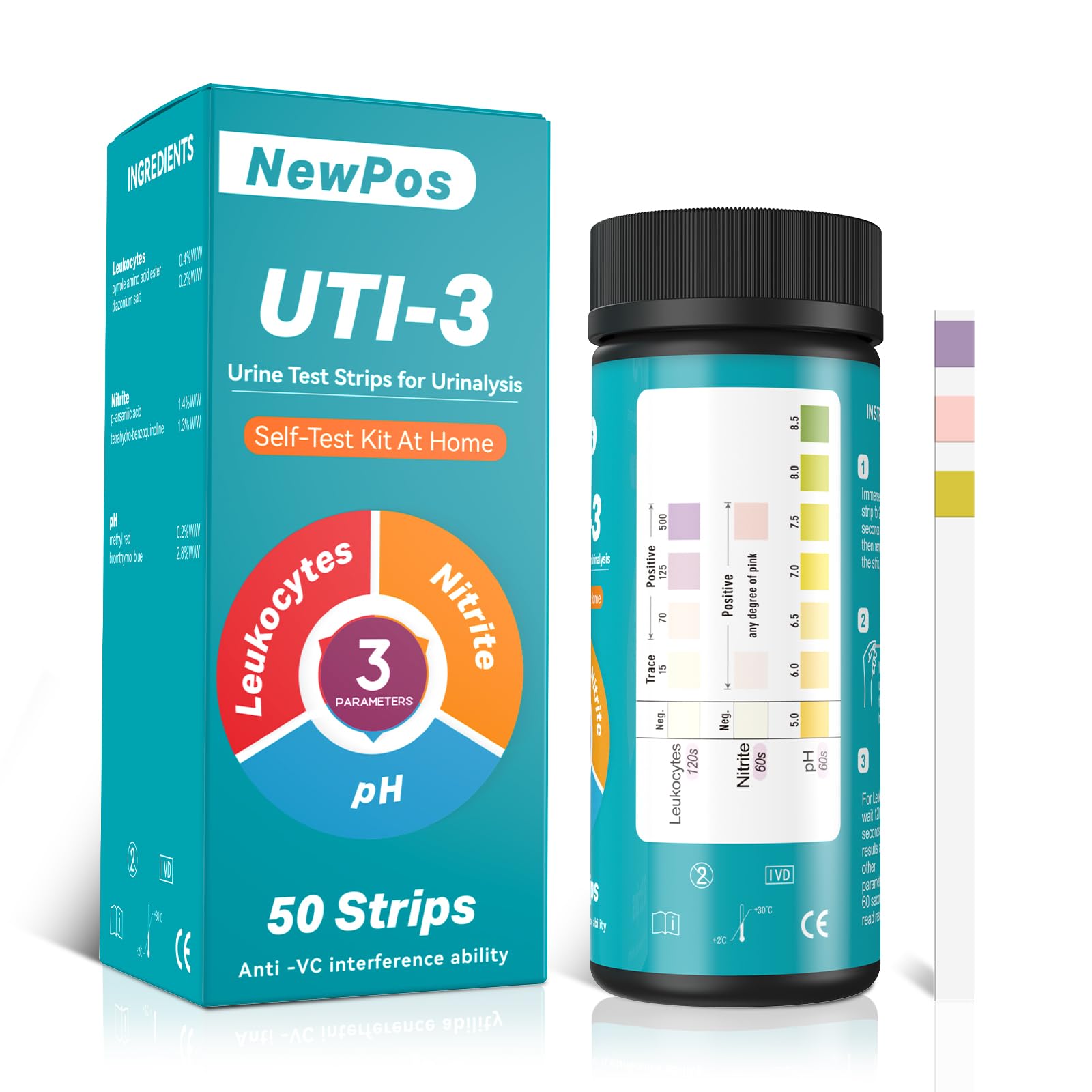 Amazon.com: NewPos UTI Test Strips: 50ct 3-1 Urinary Tract Infection ...
