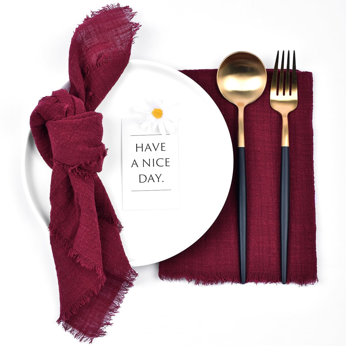 Amazon.com: Joanlody Burgundy Set of 10 Handmade Cloth Napkins Cotton ...