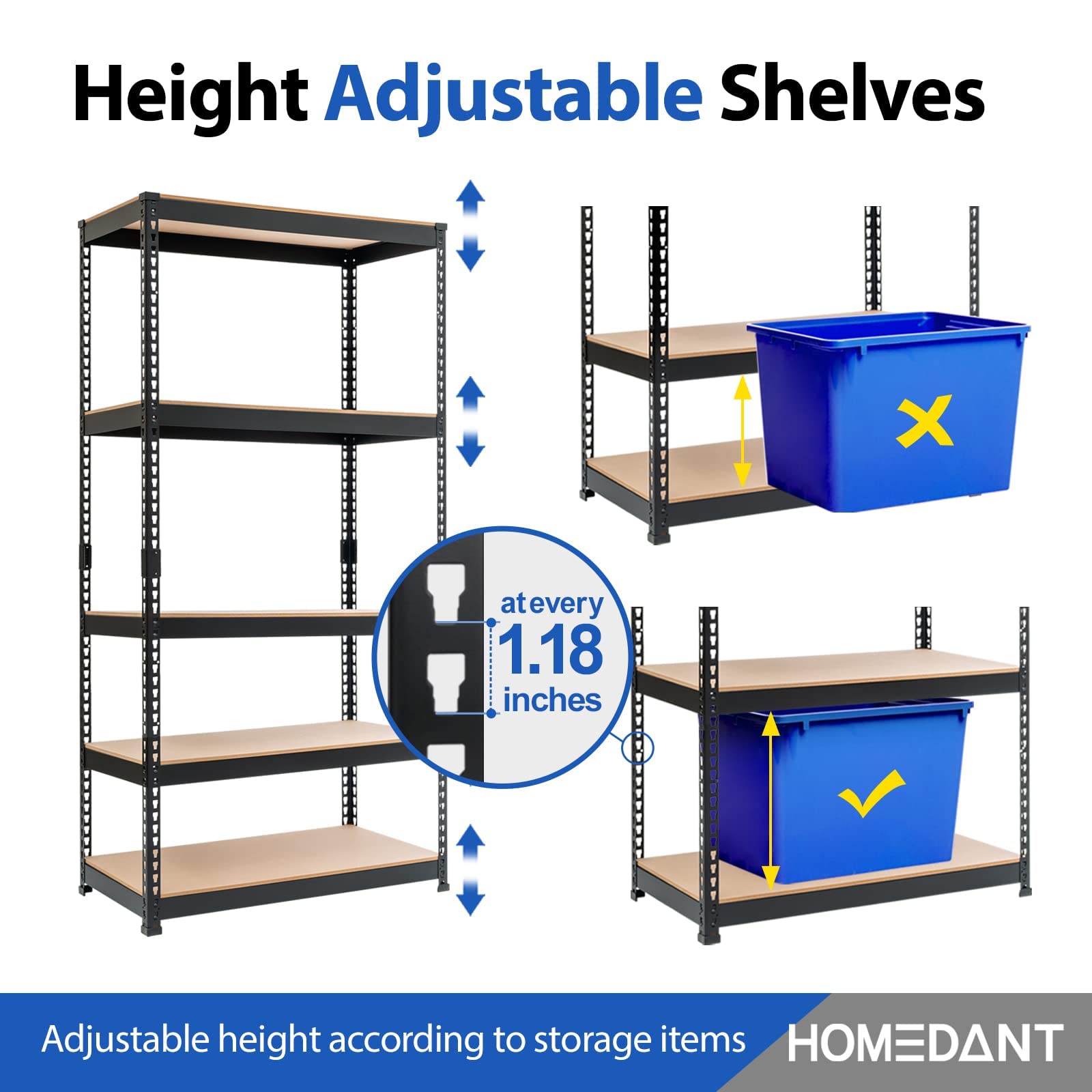 HOMEDANT, Heavy Duty Garage Storage, 5-Tier Adjustable Metal Shelving ...
