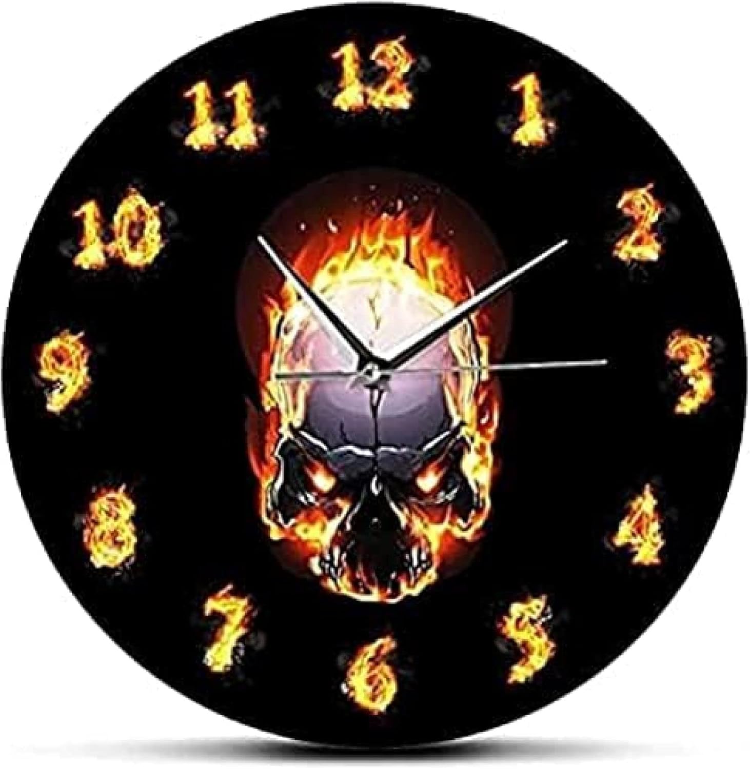 Amazon.com: Silent Quartz Wall Clock Wall Clock Demon Skull in Fire ...