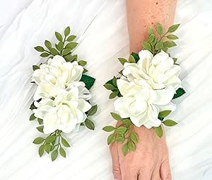 Amazon.com: Flaural 2pc Ivory Wrist Corsage, Faux Silk Flowers ...