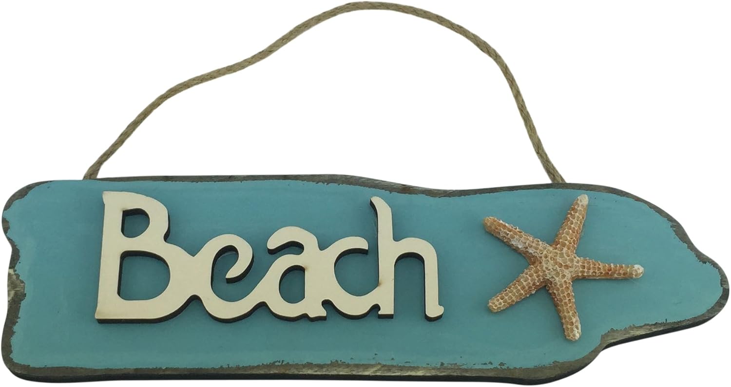 Amazon.com: Globe Imports Aqua Blue Wooden Beach Sign w/Starfish Accent ...