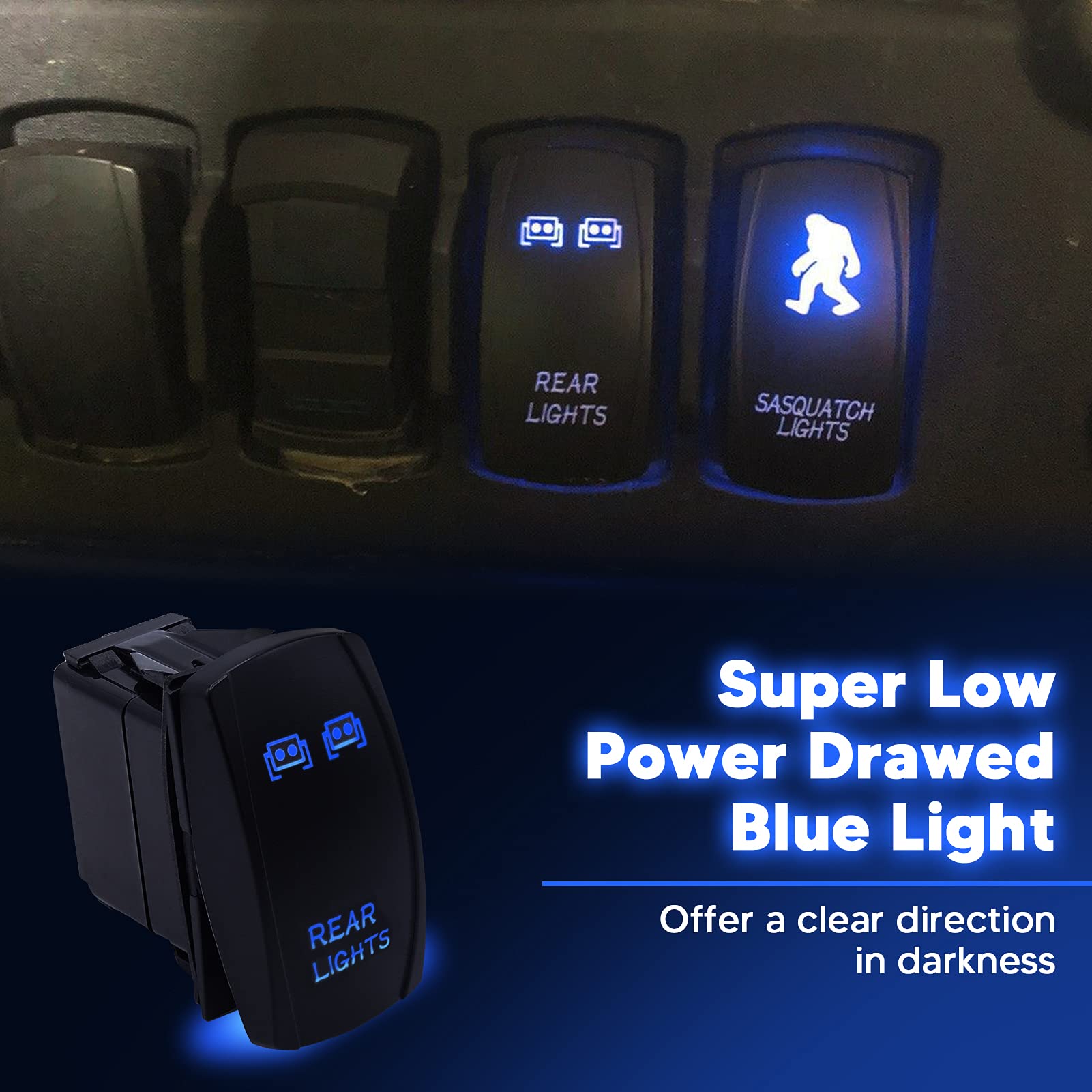 Snapklik.com : Dasen Laser Rear Lights Rocker Switch 5 Pin On-Off Blue ...