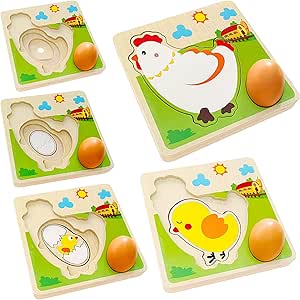 Amazon.co.jp: Wooden Animal Puzzles Young Kids 3D Chicken Shape Little ...