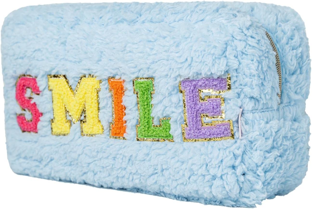Amazon.com: Artmavin Women's Cosmetic Bag Fuzzy Bag,Chenille Letter bag ...