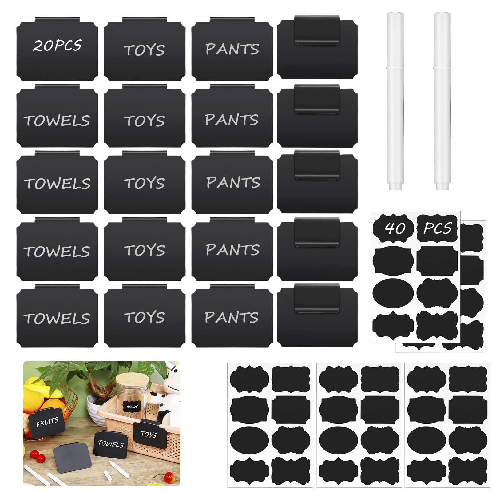 Buy 62 Piece Basket Labels Clip On for Storage Bins, Removable Basket ...