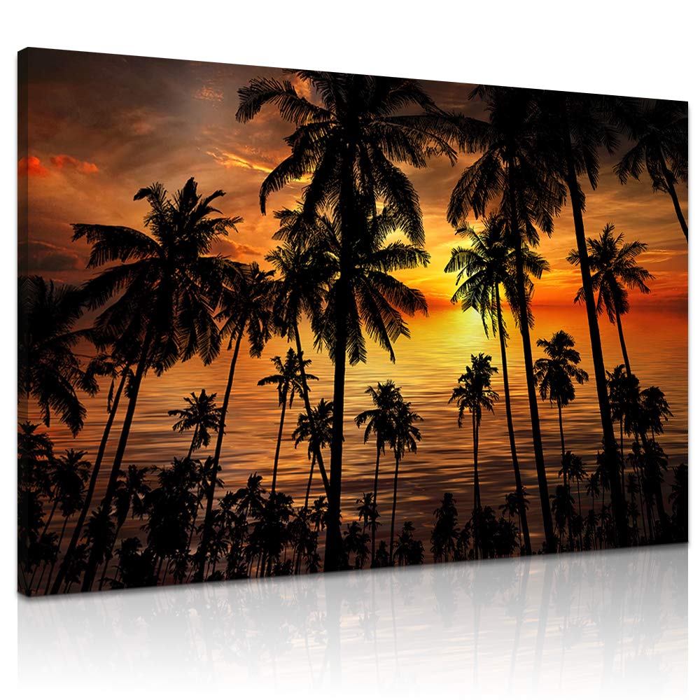 Beach Sunset With Palm Trees Drawing