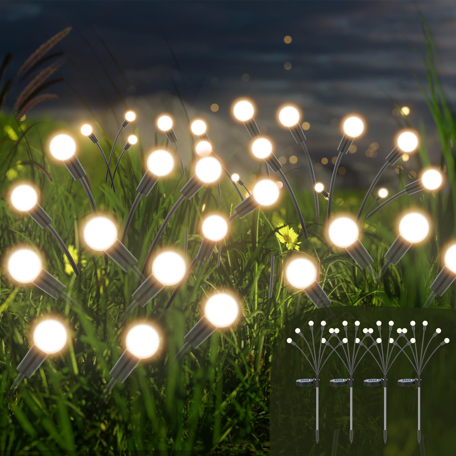 Solarleuchten für Außen Garten, 4 Stück 8 LED Glühwürmchen ...