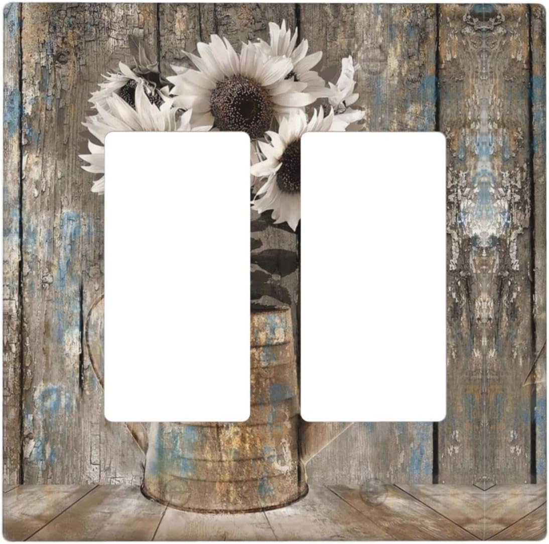 Rustic Sunflower Wood Print Double Rocker Light Switch Cover Plate ...