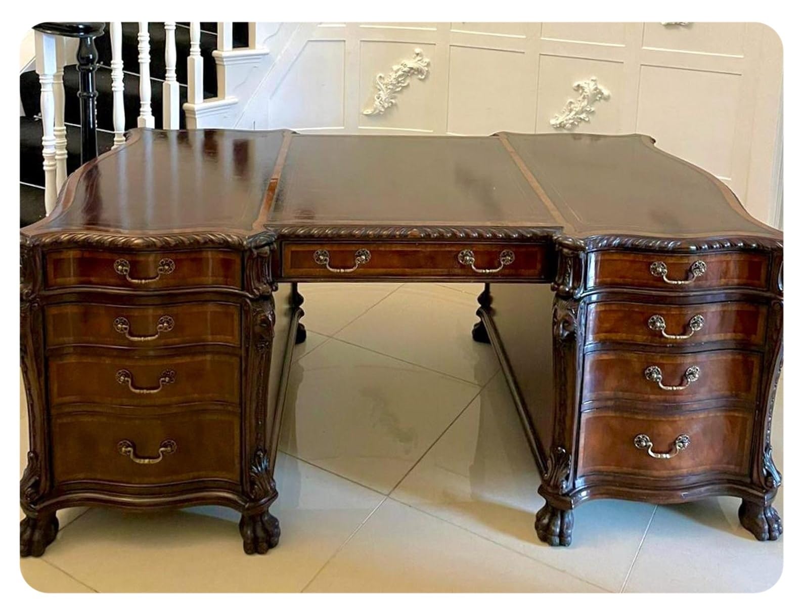 Amazon.com: shibaoli Large Mid Century Mahogany Desk, Brown Rectangle ...