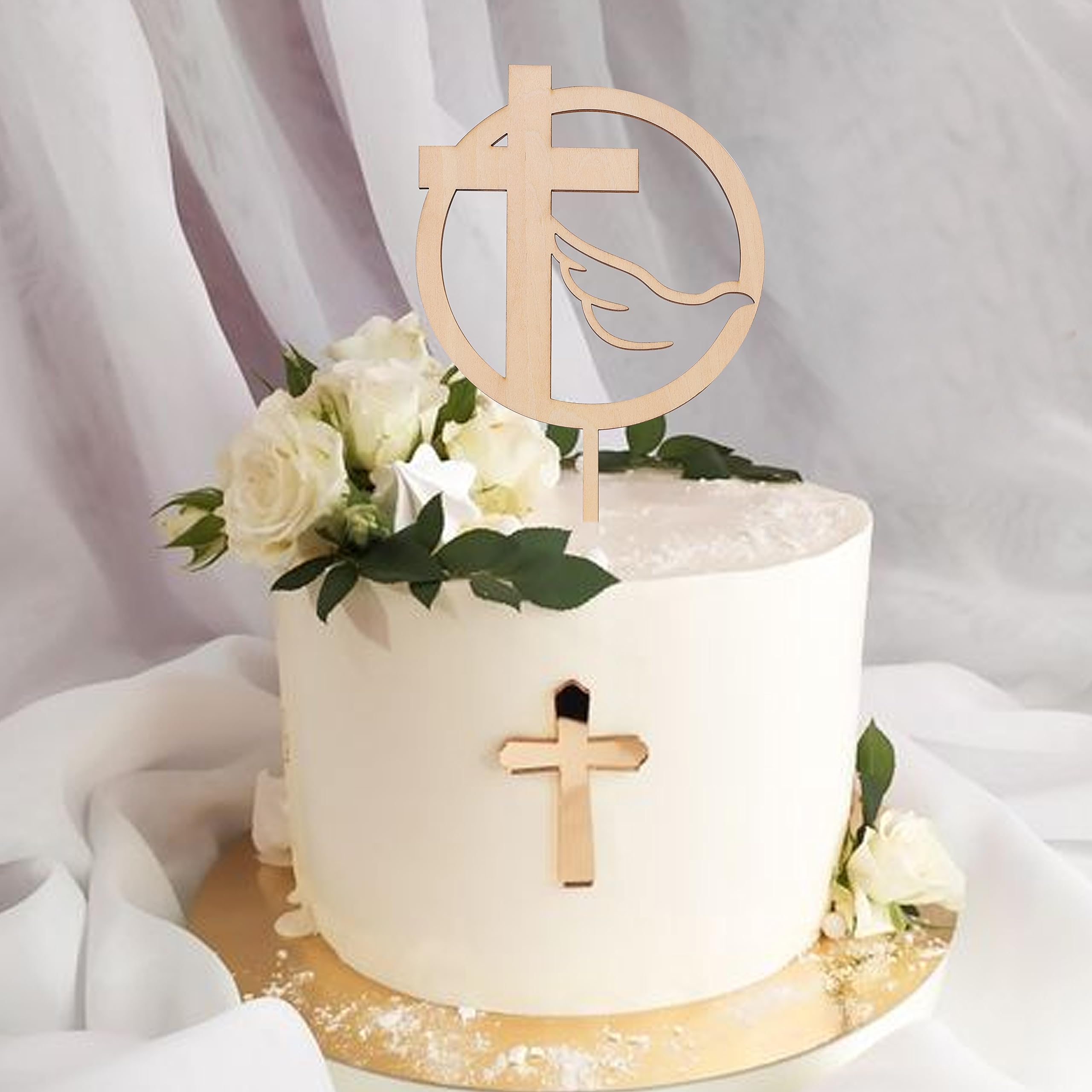 Snapklik.com : Wooden Gold Cross Cake Topper - Religious Cake Topper, Cross