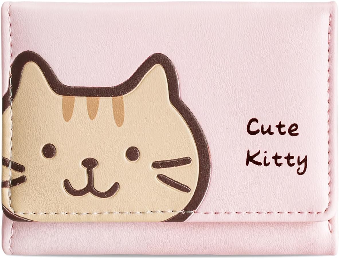 MOZXIRZ Women Girls Wallet Cute Cat Wallet Small Tri-Fold PU Leather ...