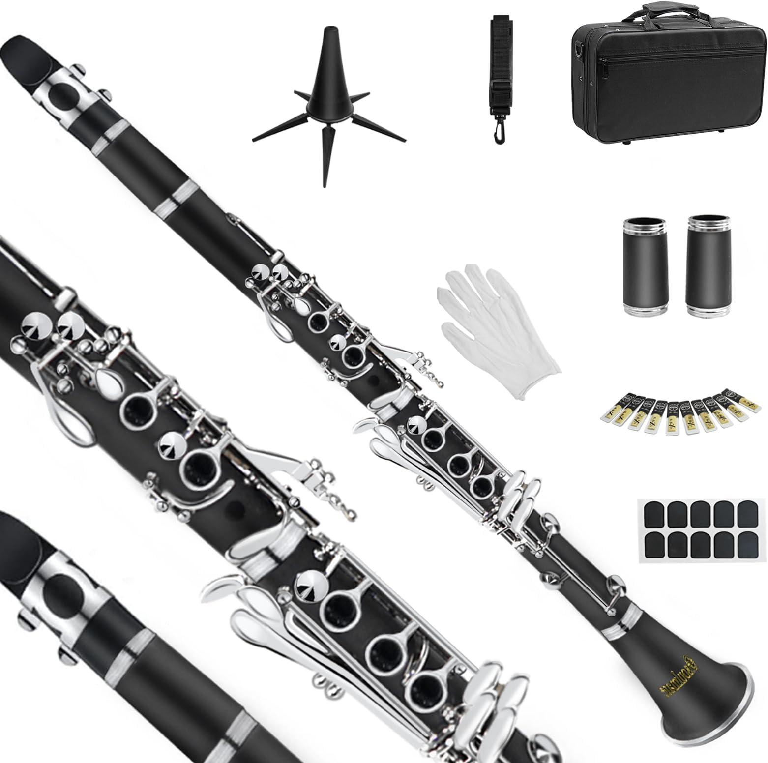 Amazon.com: EASTROCK Clarinet Bb Flat 17 Nickel Keys Blue Clarinet for ...