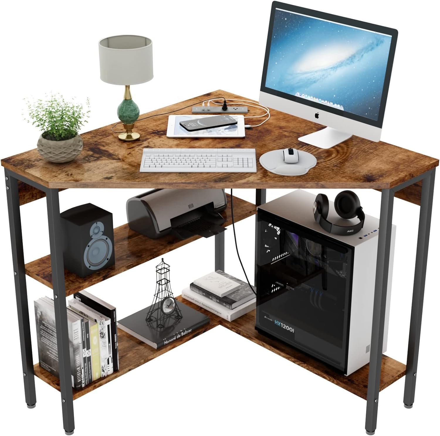 Furnilife Computer Table Corner Rustic an Black : Amazon.in: Home & Kitchen