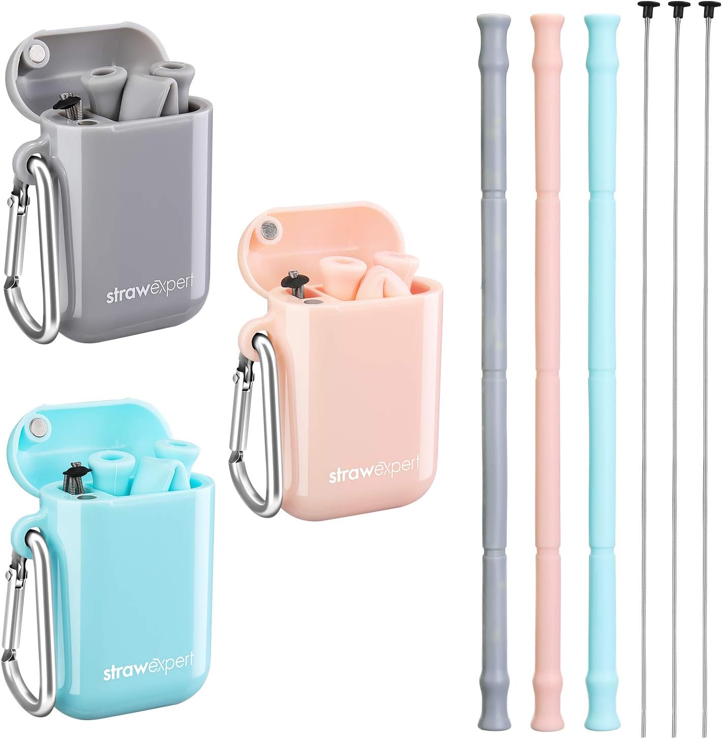 Amazon.com: StrawExpert 3 Pack Foldable Silicone Reusable Straws with ...
