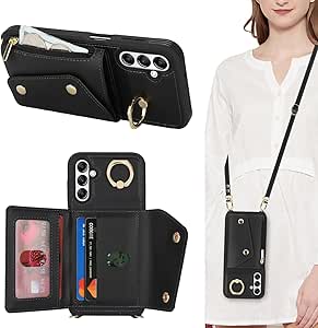 Amazon.com: Lipvina for Samsung Galaxy A14 5G Case with Card Holder and Strap - Zipper Pocket ...