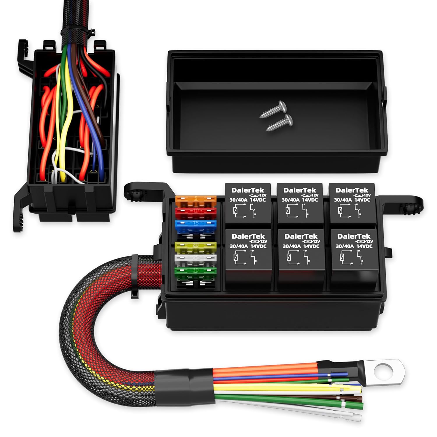 DaierTek 12V Relay Box 6 Way Fuse Box Pre-Wired Waterproof 6 Slot ATC ...