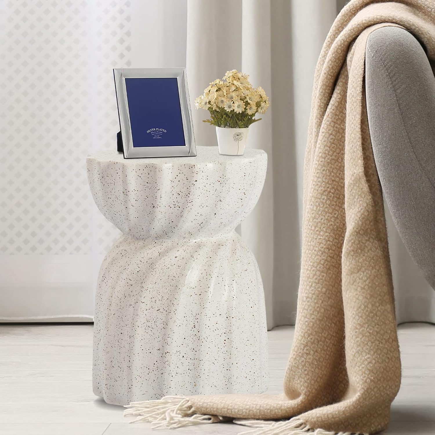 HOMPUS Unique Outdoor Concrete Side Table, Garden Stool, Round Patio ...