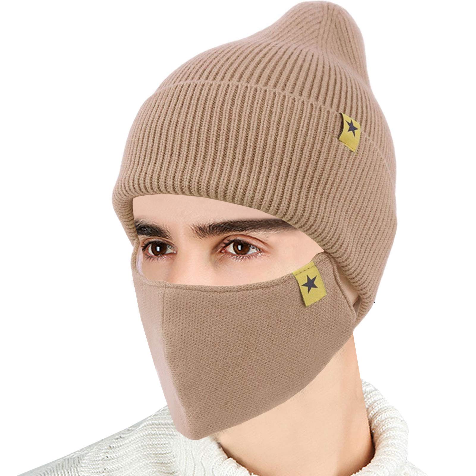 2-Pieces Winter Beanie Hat Face Mask Set Winter Knit Skull Cap Hat ...