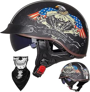 EBAYIN Half Helmet Open-Face Helmet Brain - Cap Cruiser Chopper Scooter ...