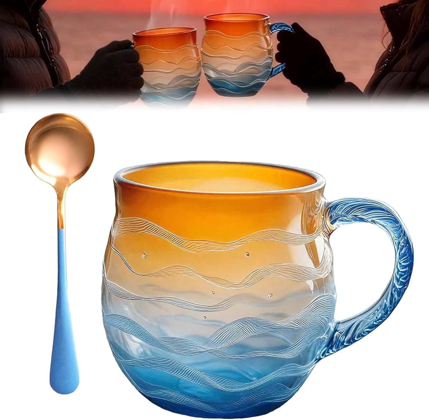 Amazon.com: Golden Tide Mug, 12oz Handcrafted Glass Sea Glass Wave Mug ...