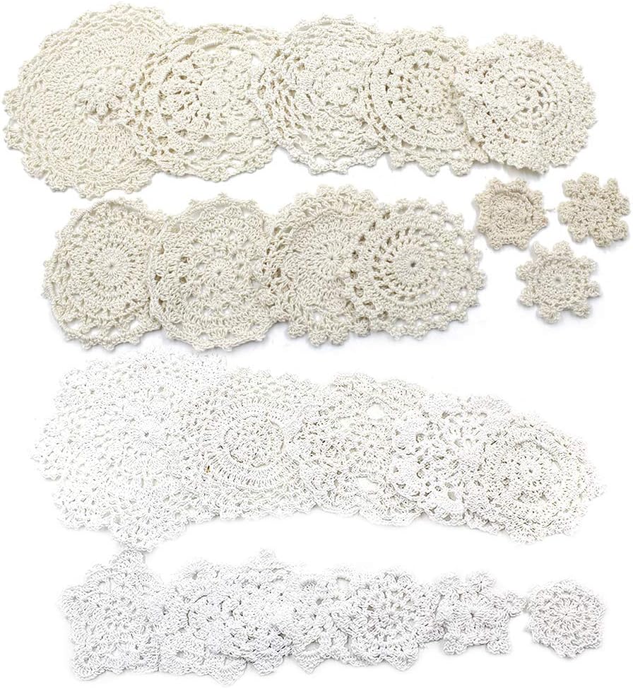 Amazon.com | MINDPLUS Set of 24 Hand Crochet Doilies Cotton Crocheted ...