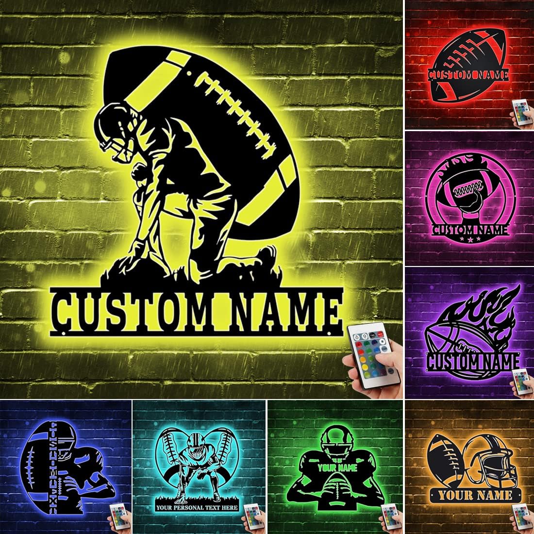 Personalized Metal Football Wall Neon Sign Football Sign Football LED ...